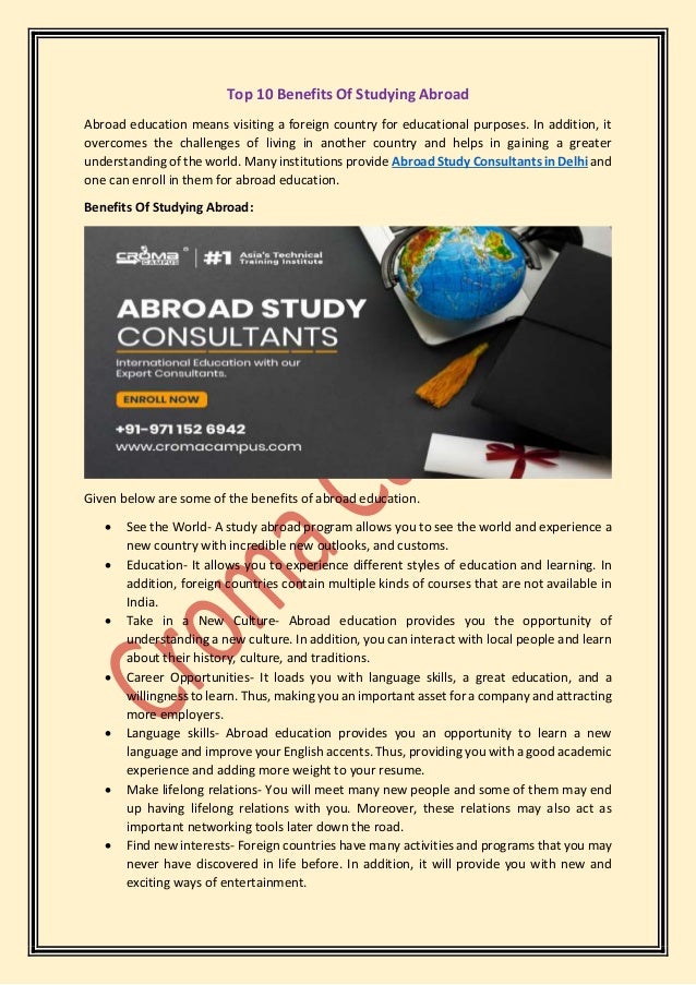 Top 10 Benefits Of Studying Abroad | PDF