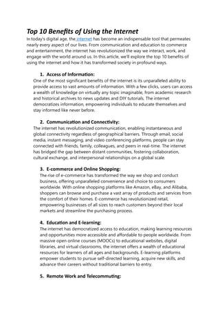 Top 10 Benefits of Using the Internet.docx | Social Networking | Internet