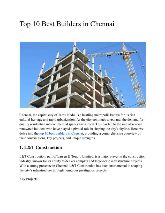 Chennai top 10 builders | best builders in chennai | PDF