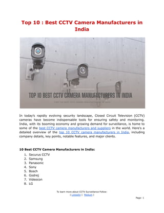 Top 10 : Best CCTV Camera Manufacturers in India | PDF