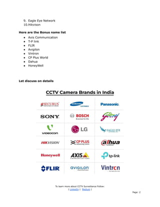 Top 10 : Best CCTV Camera Manufacturers in India | PDF