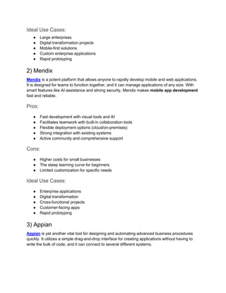 Top 10 Best Low-Code Development Platforms To Build Apps | PDF