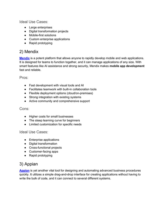 Top 10 Best Low-Code Development Platforms To Build Apps | PDF