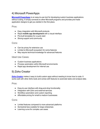 Top 10 Best Low-Code Development Platforms To Build Apps | PDF