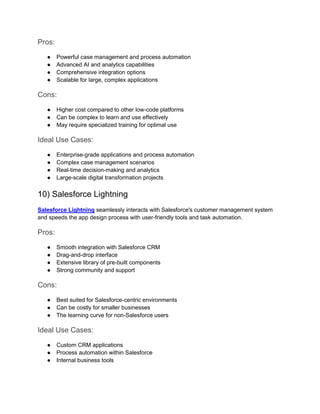 Top 10 Best Low-Code Development Platforms To Build Apps | PDF