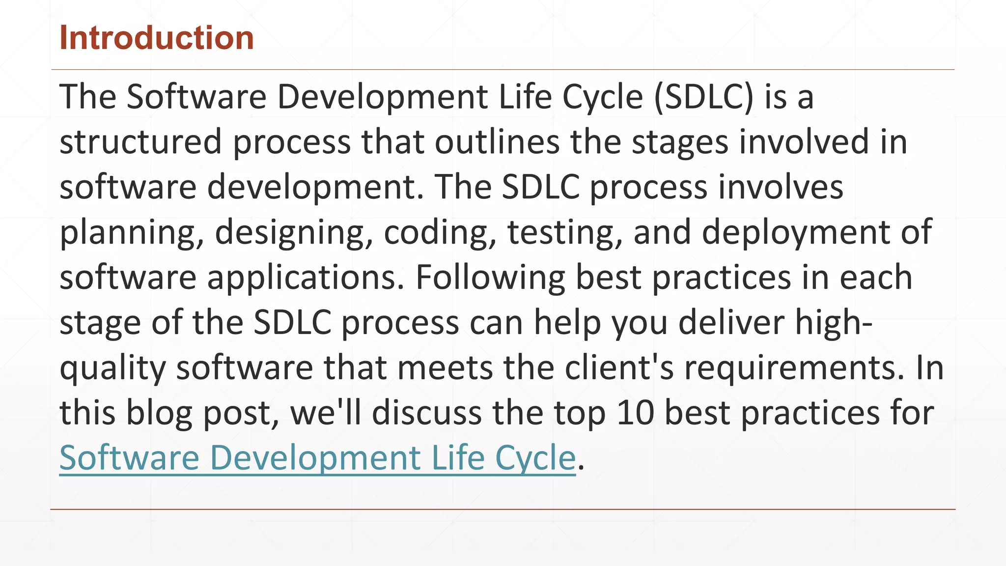 Top 10 Best Practices for Software Development Life Cycle | PPTX