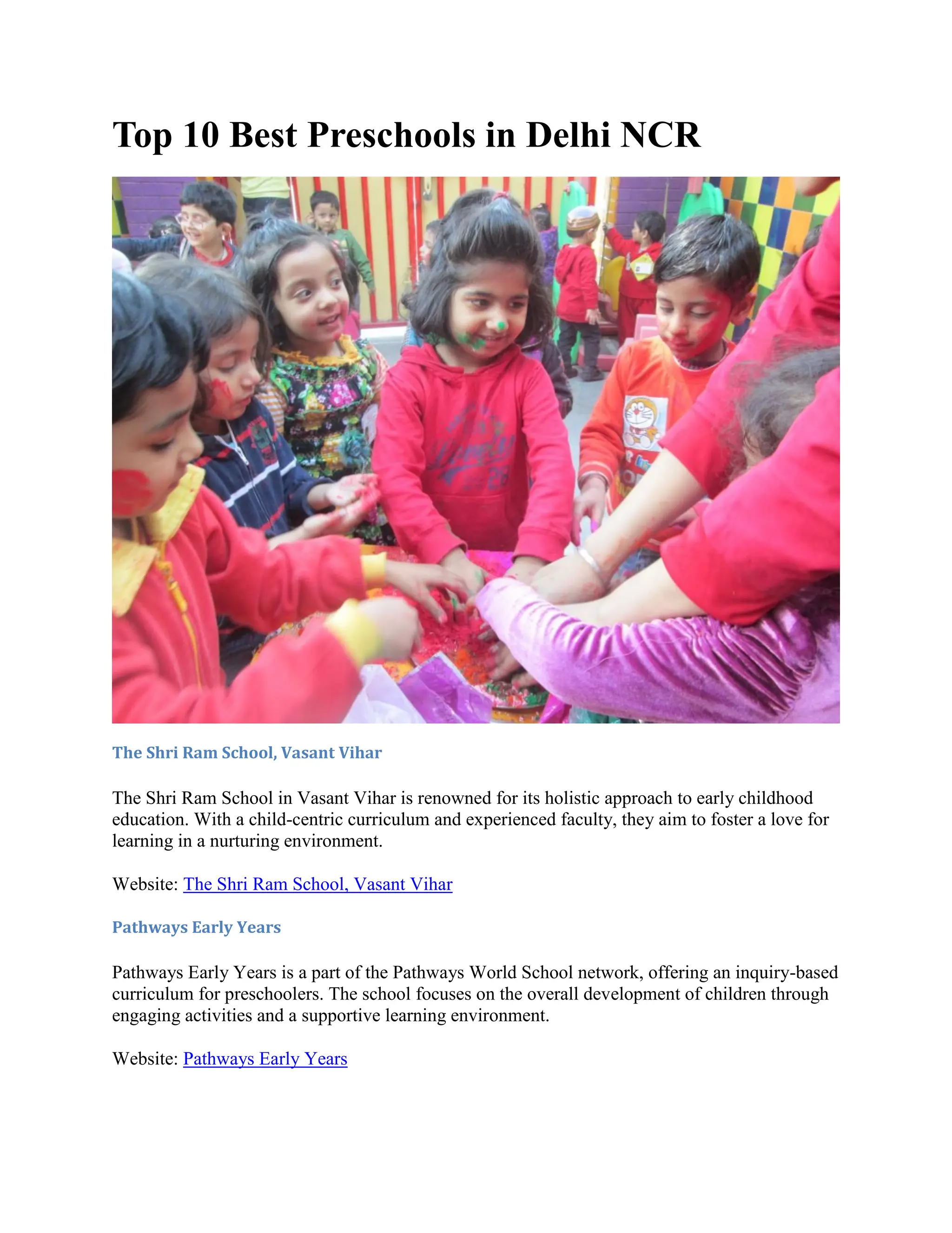 List of Top 10 Best Preschools in Delhi NCR | PDF