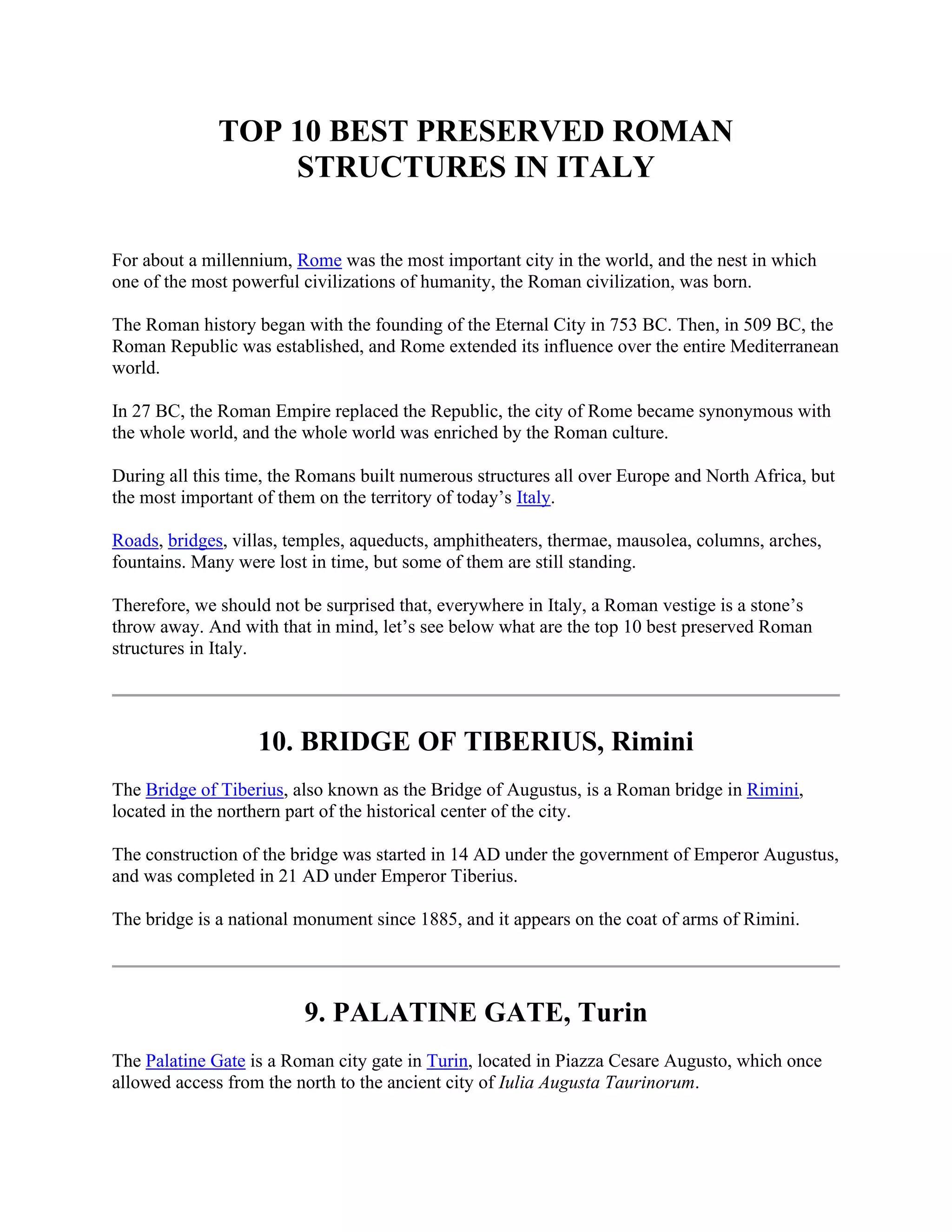 TOP 10 BEST PRESERVED ROMAN STRUCTURES IN ITALY | PDF