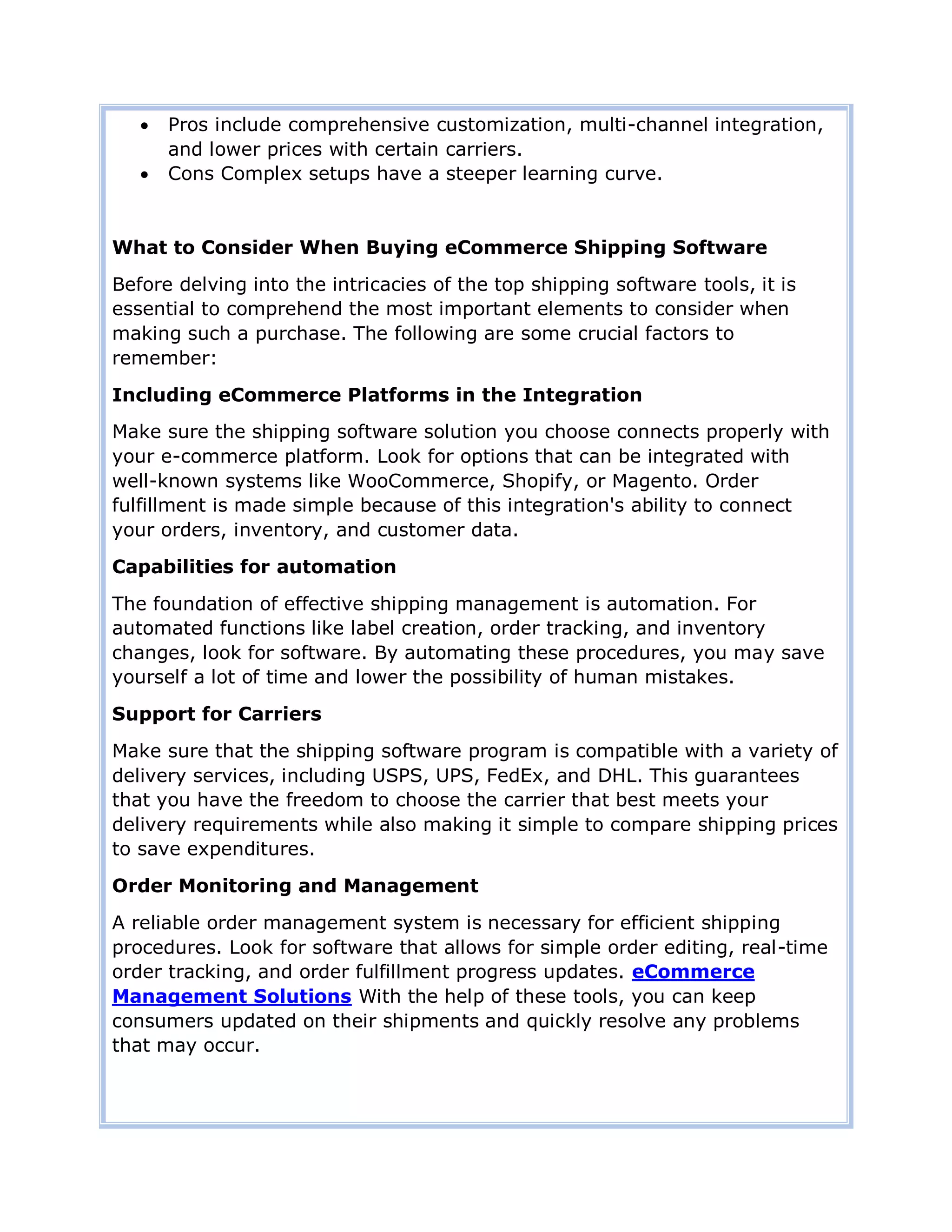 Top 10 Best Shipping Software tools for eCommerce Store | PDF