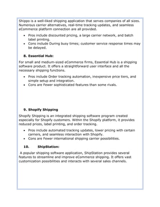 Top 10 Best Shipping Software tools for eCommerce Store | PDF