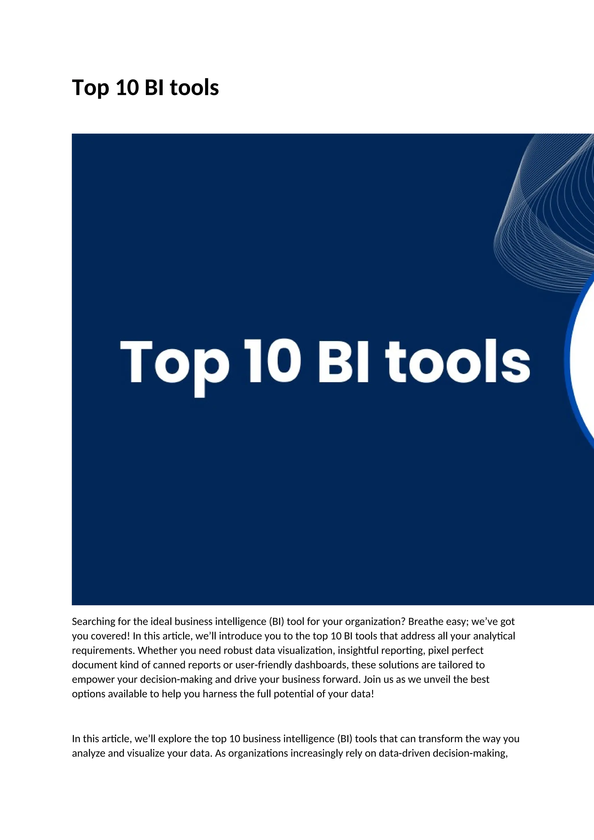 Top 10 bi tool | Best 10 business intelligence tool | PDF