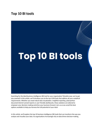 Top 10 bi tool | Best 10 business intelligence tool | PDF