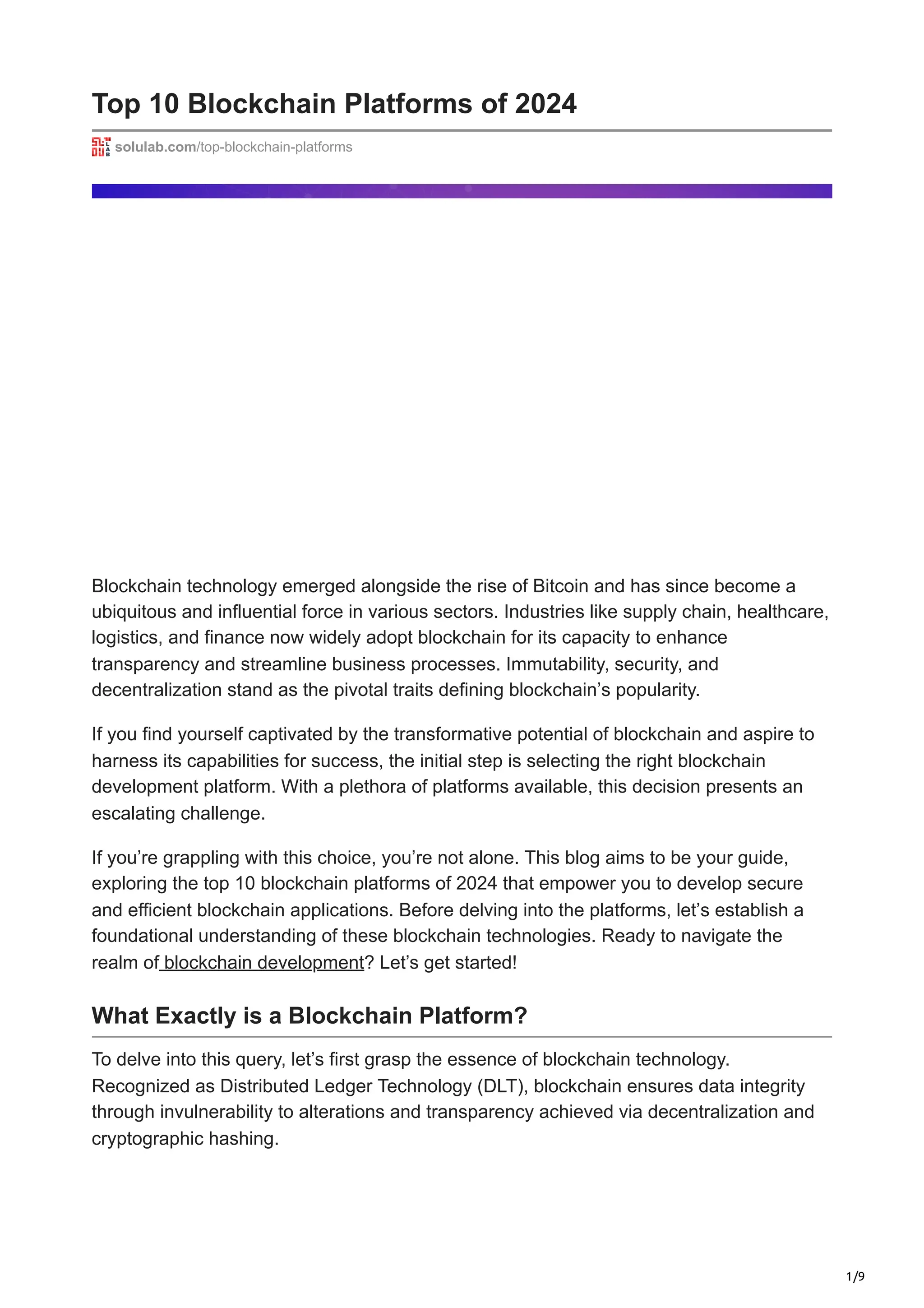 Top 10 Blockchain Platforms of 2024 - SoluLab | PDF | Free Download