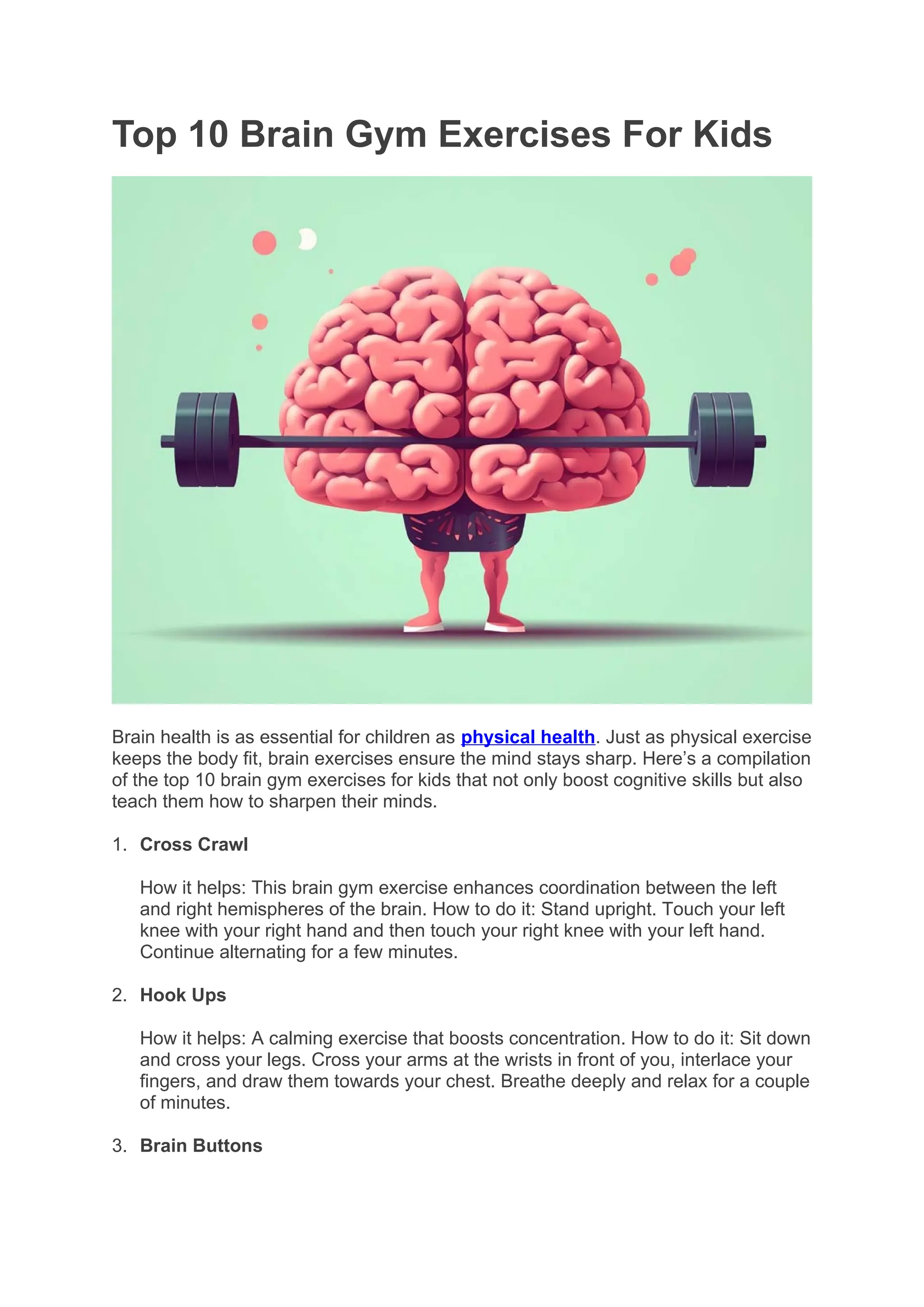 Top 10 Brain Gym Exercises & Activities For Kids | DOCX
