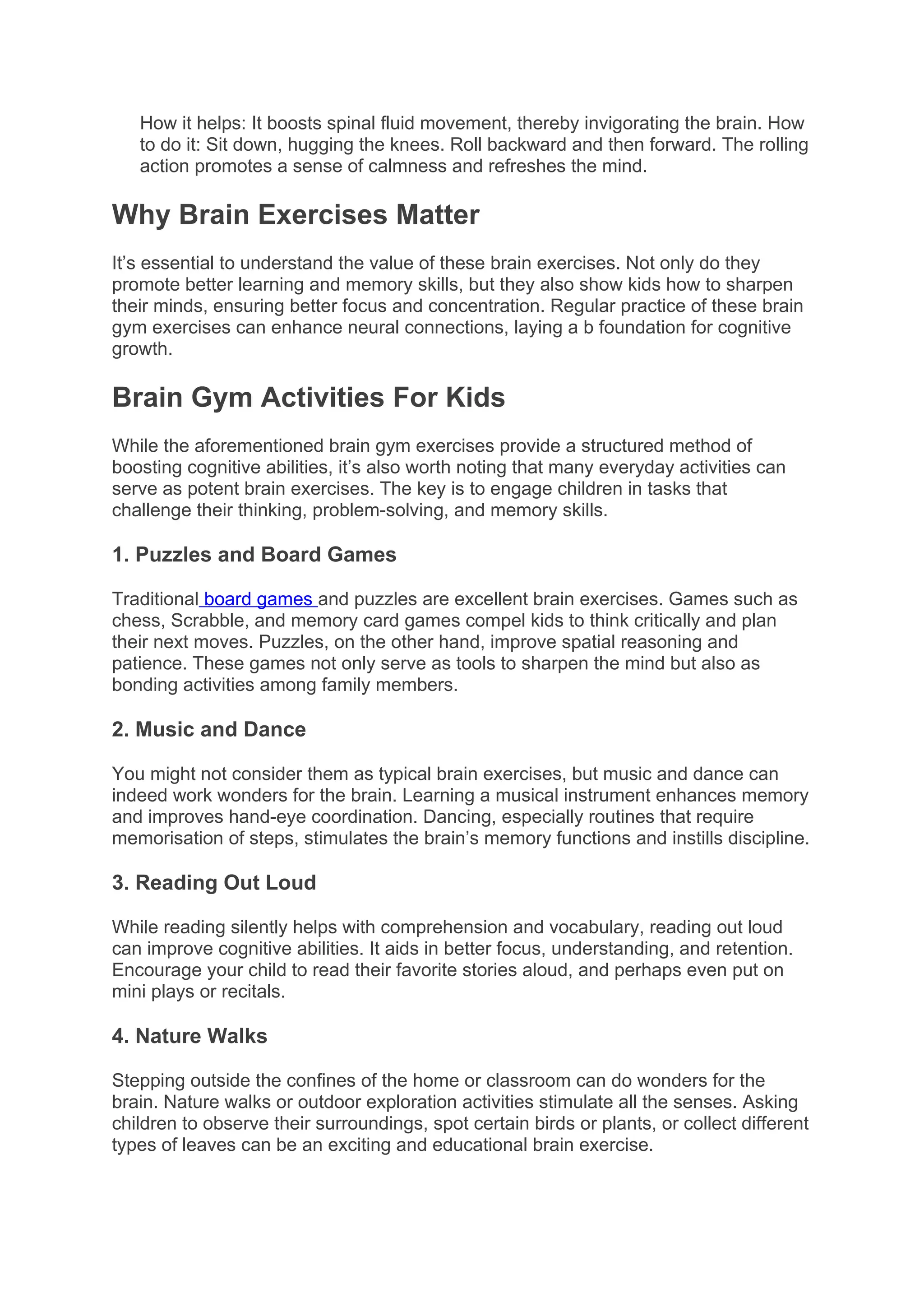 Top 10 Brain Gym Exercises & Activities For Kids | DOCX