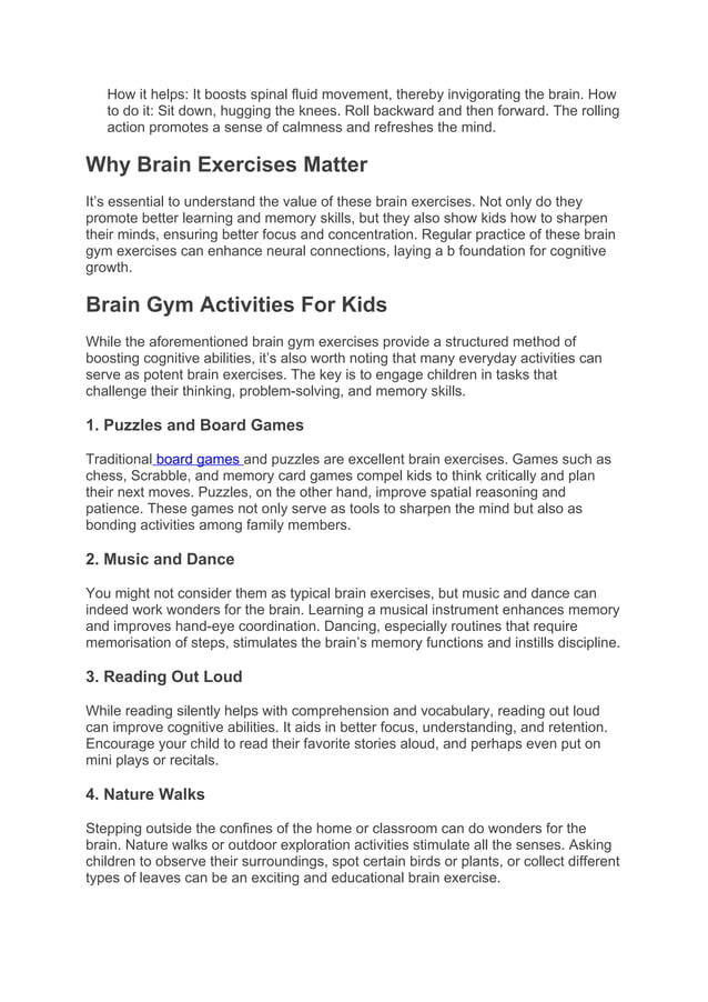 Top 10 Brain Gym Exercises & Activities For Kids | DOCX