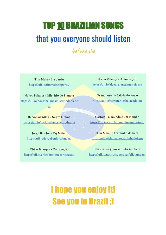 TOP 10 BRAZILIAN SONGS | PDF