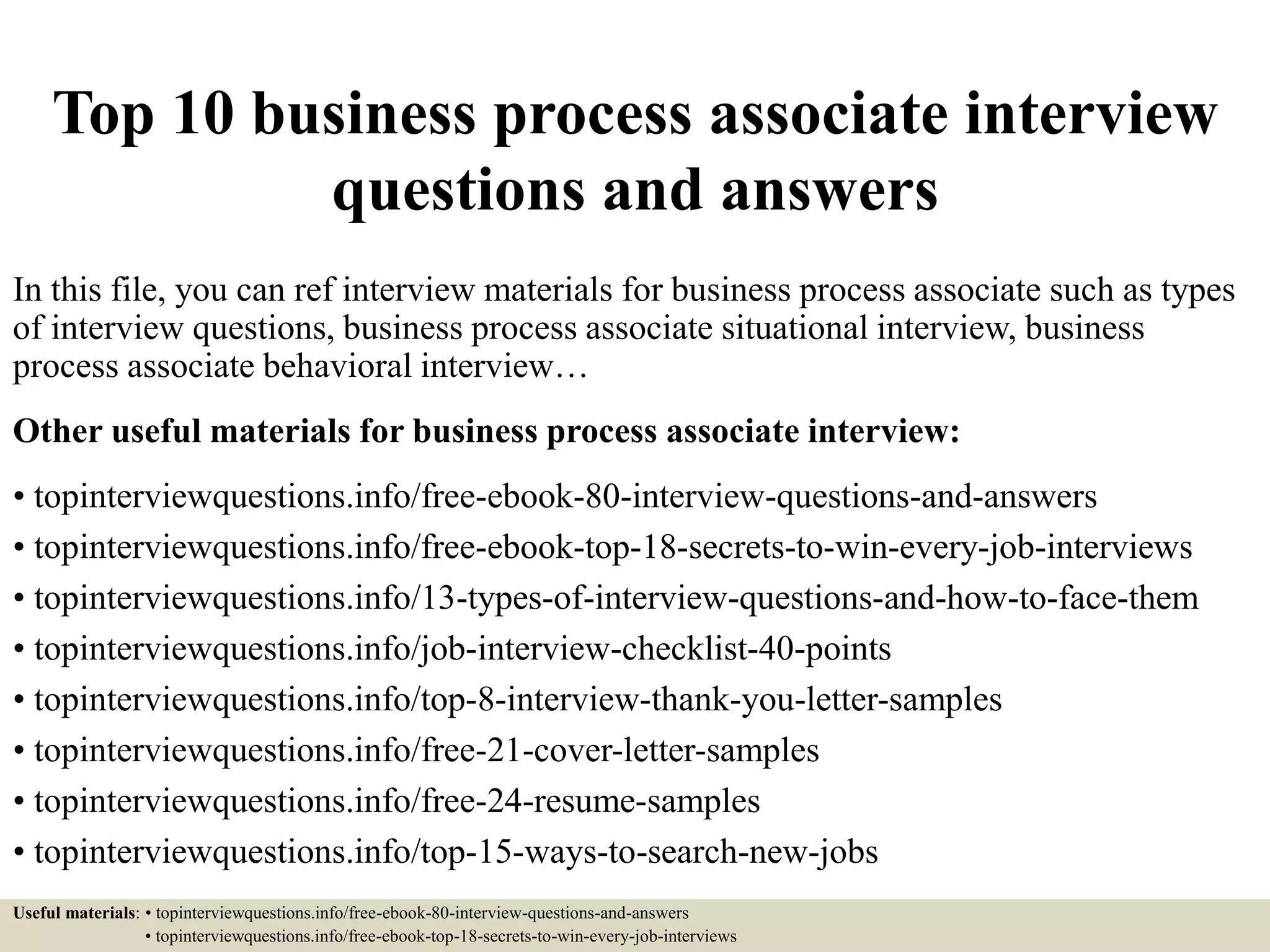 Top 10 business process associate interview questions and answers | PPTX