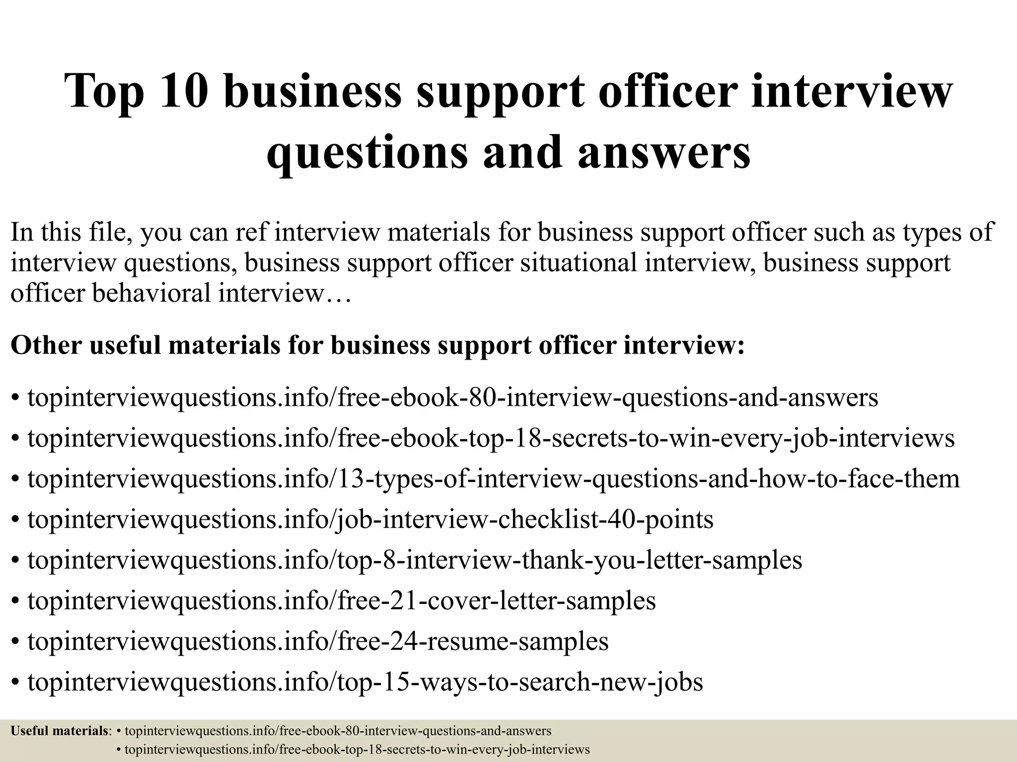 Top 10 business support officer interview questions and answers | PPTX