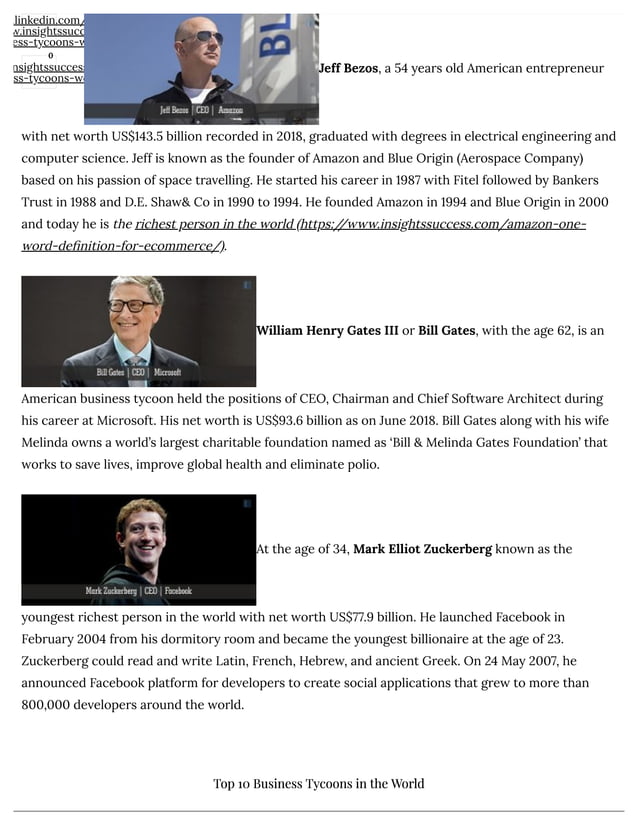 Top 10 Business Tycoons in the World | PDF | Business | Business and ...