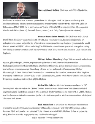 Top 10 Business Tycoons in the World | PDF
