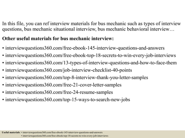 Top 10 bus mechanic interview questions and answers | PPTX