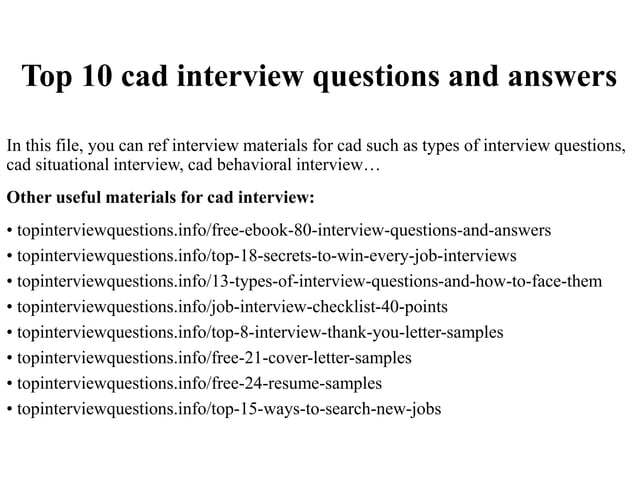 Top 10 cad interview questions and answers | PPTX