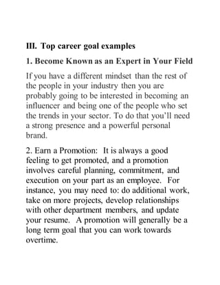 Top 10 career goal examples | DOCX | Resume Writing and Advice | Job Search