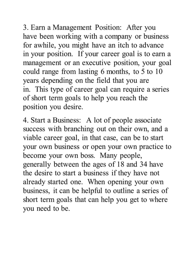 Top 10 career goal examples | DOCX | Resume Writing and Advice | Job Search