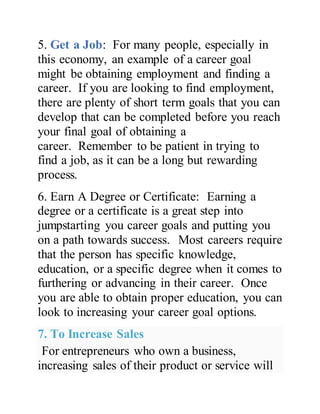 Top 10 career goal examples | DOCX | Resume Writing and Advice | Job Search