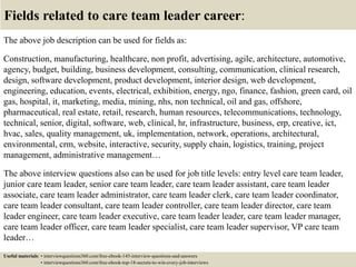 Top 10 care team leader interview questions and answers | PPTX