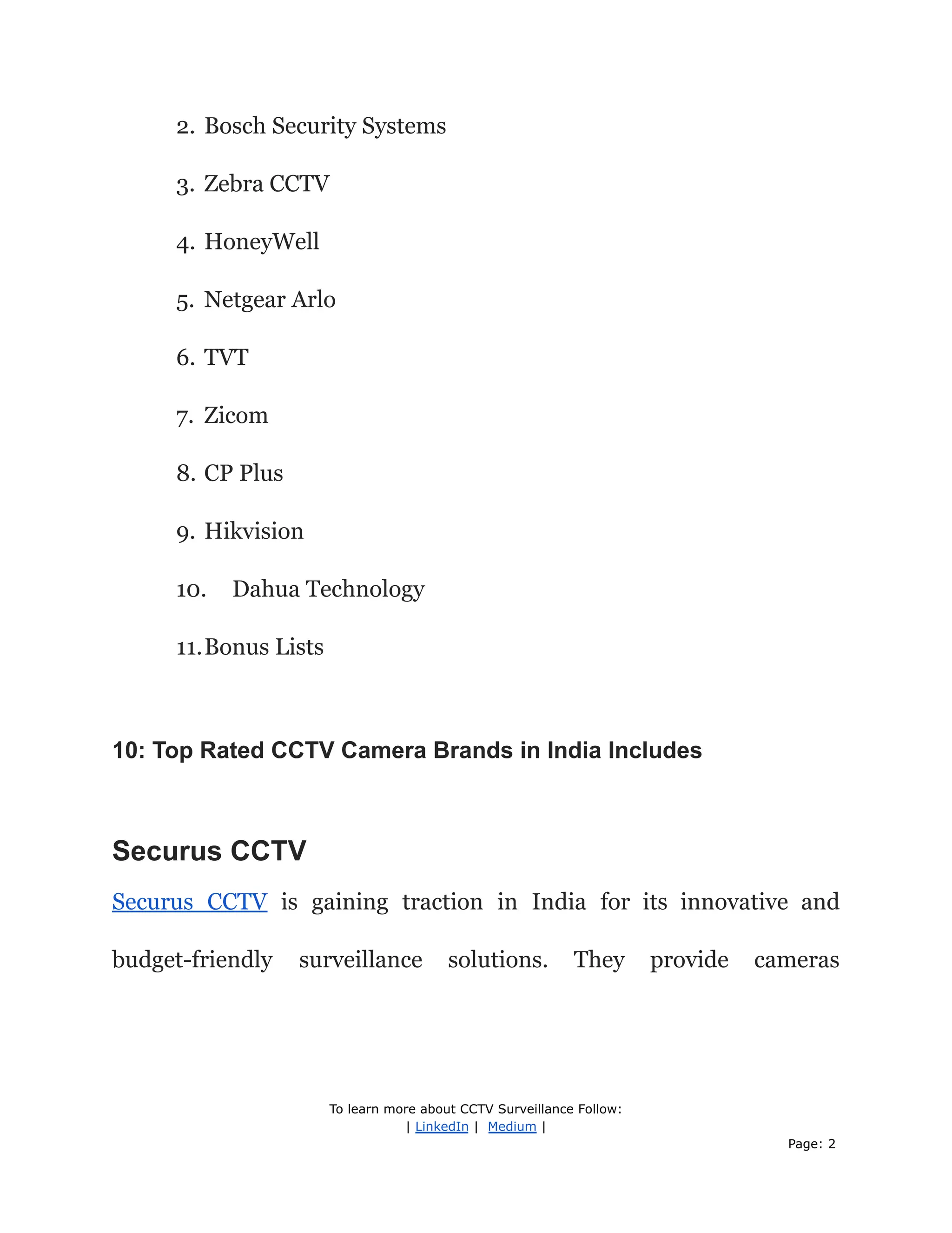Top 10 CCTV Camera Brands in India - Get the List | PDF | Free Download