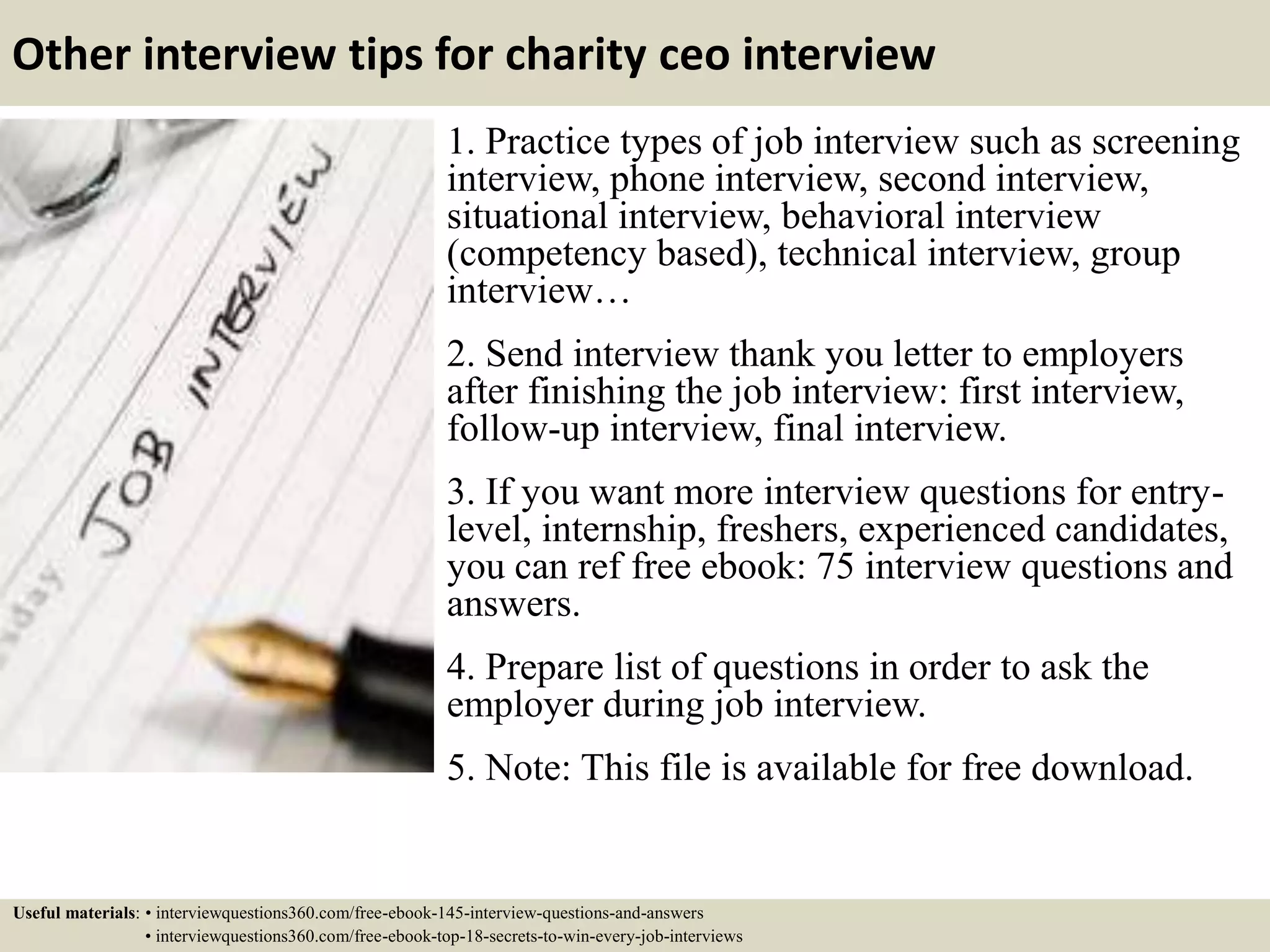 Top 10 charity ceo interview questions and answers | PPTX