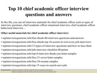 Top 10 chief academic officer interview questions and answers | PPTX