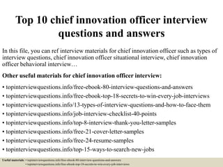 Top 10 chief innovation officer interview questions and answers | PPTX
