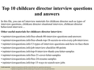 Top 10 childcare director interview questions and answers | PPT