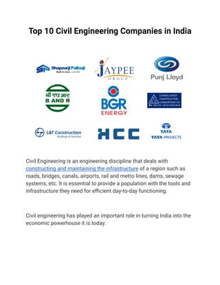 Top 10 Civil Engineering Companies in India | PDF