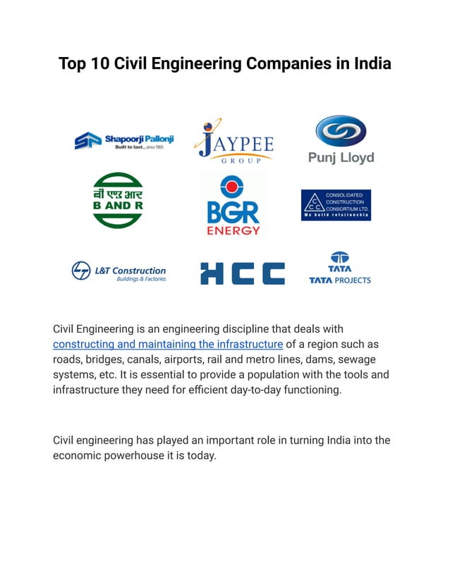 Top 10 Civil Engineering Companies in India | PDF