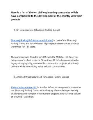 Top 10 Civil Engineering Companies in India | PDF