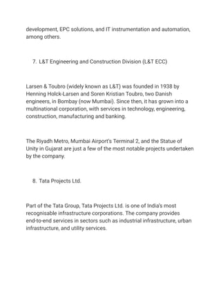 Top 10 Civil Engineering Companies in India | PDF