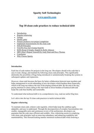 Top 10 clean code practices to reduce technical debt | PDF