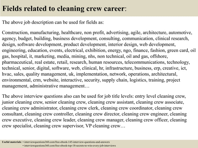 Top 10 cleaning crew interview questions and answers | PPTX
