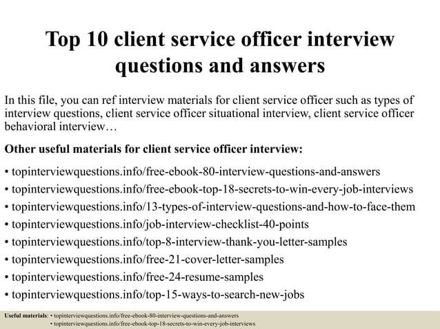 Top 10 client service officer interview questions and answers | PPTX ...