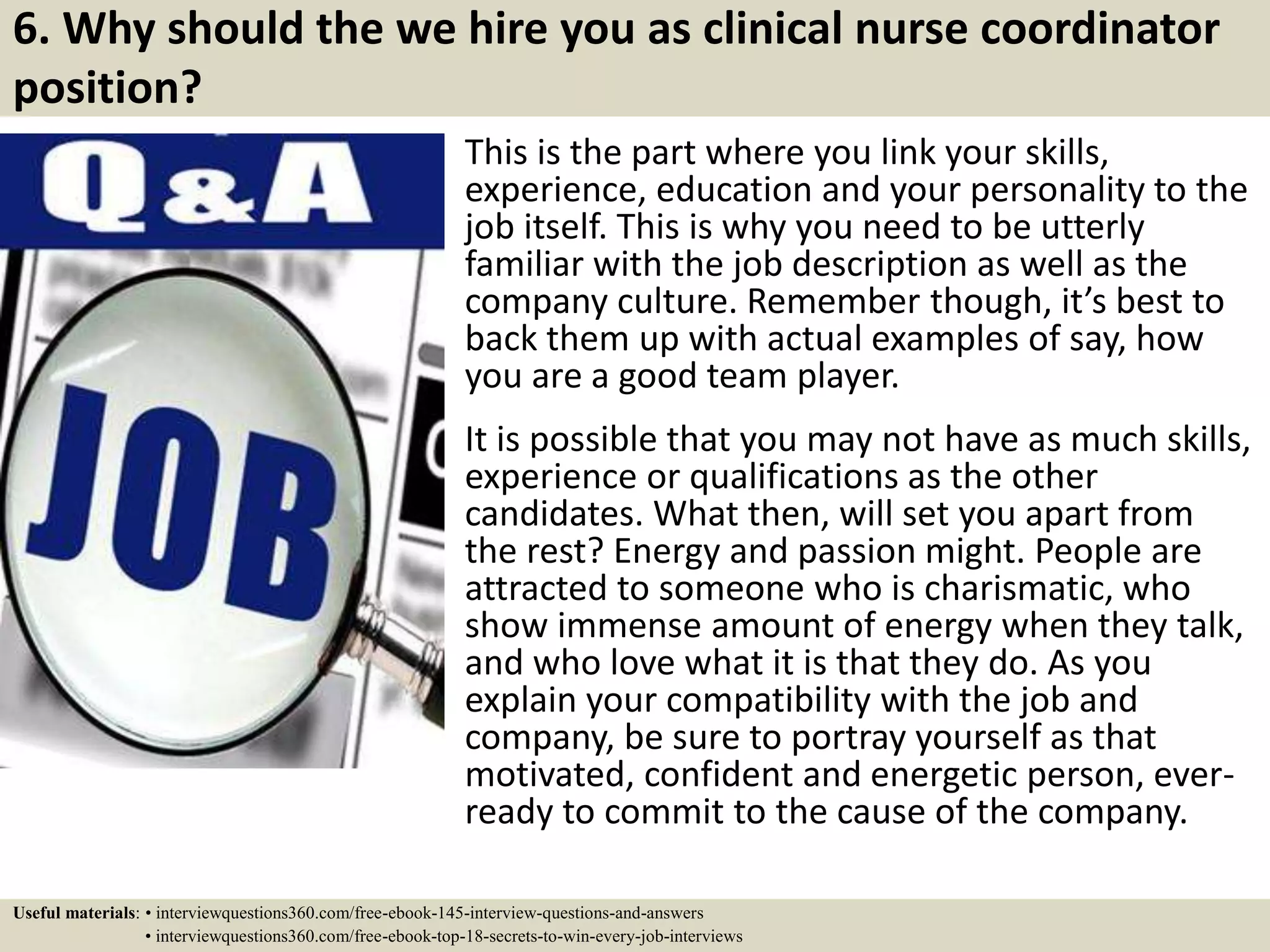 Top 10 clinical nurse coordinator interview questions and answers | PPTX