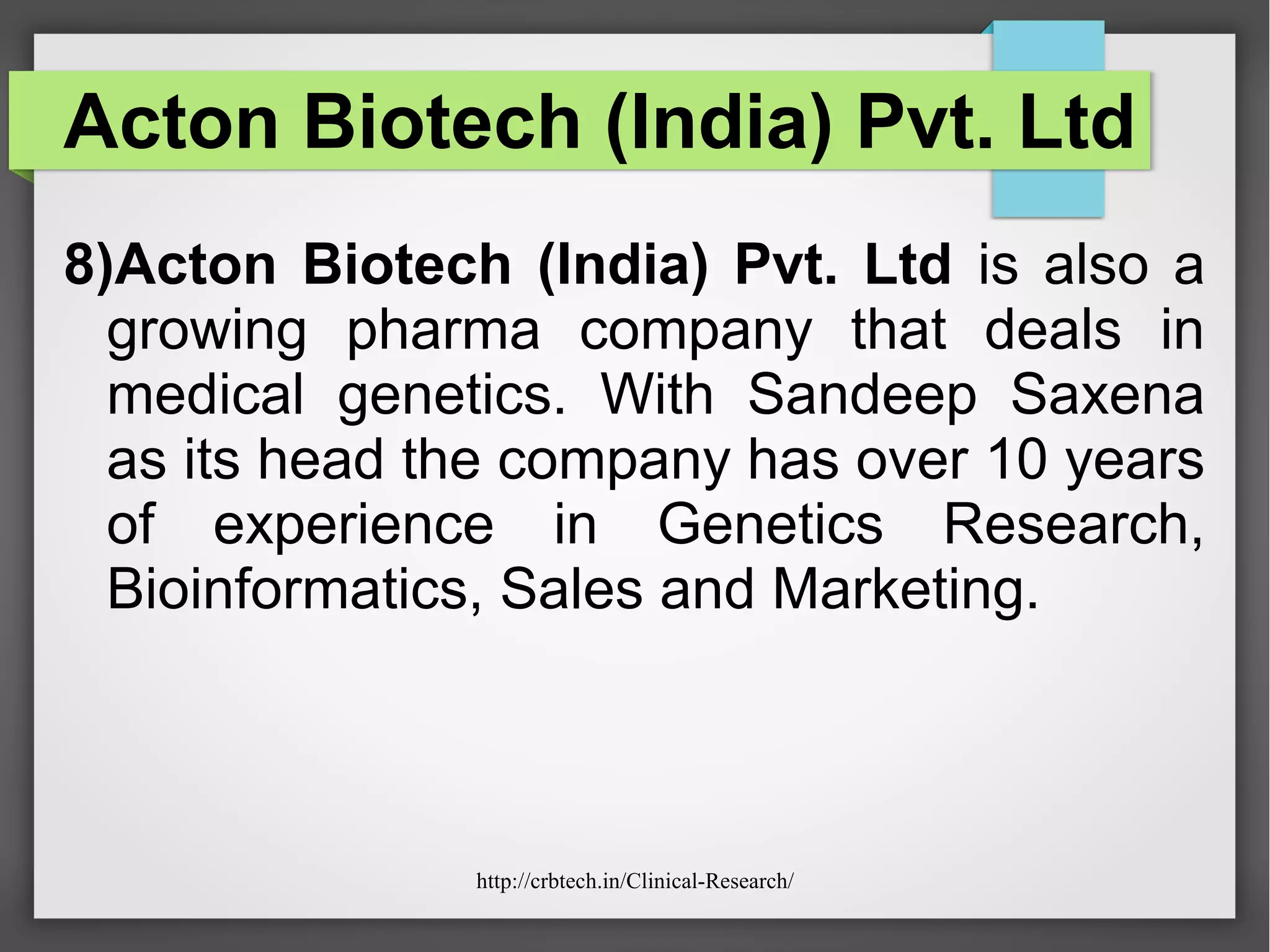 Top 10 clinical research and pharma companies in pune | PPT
