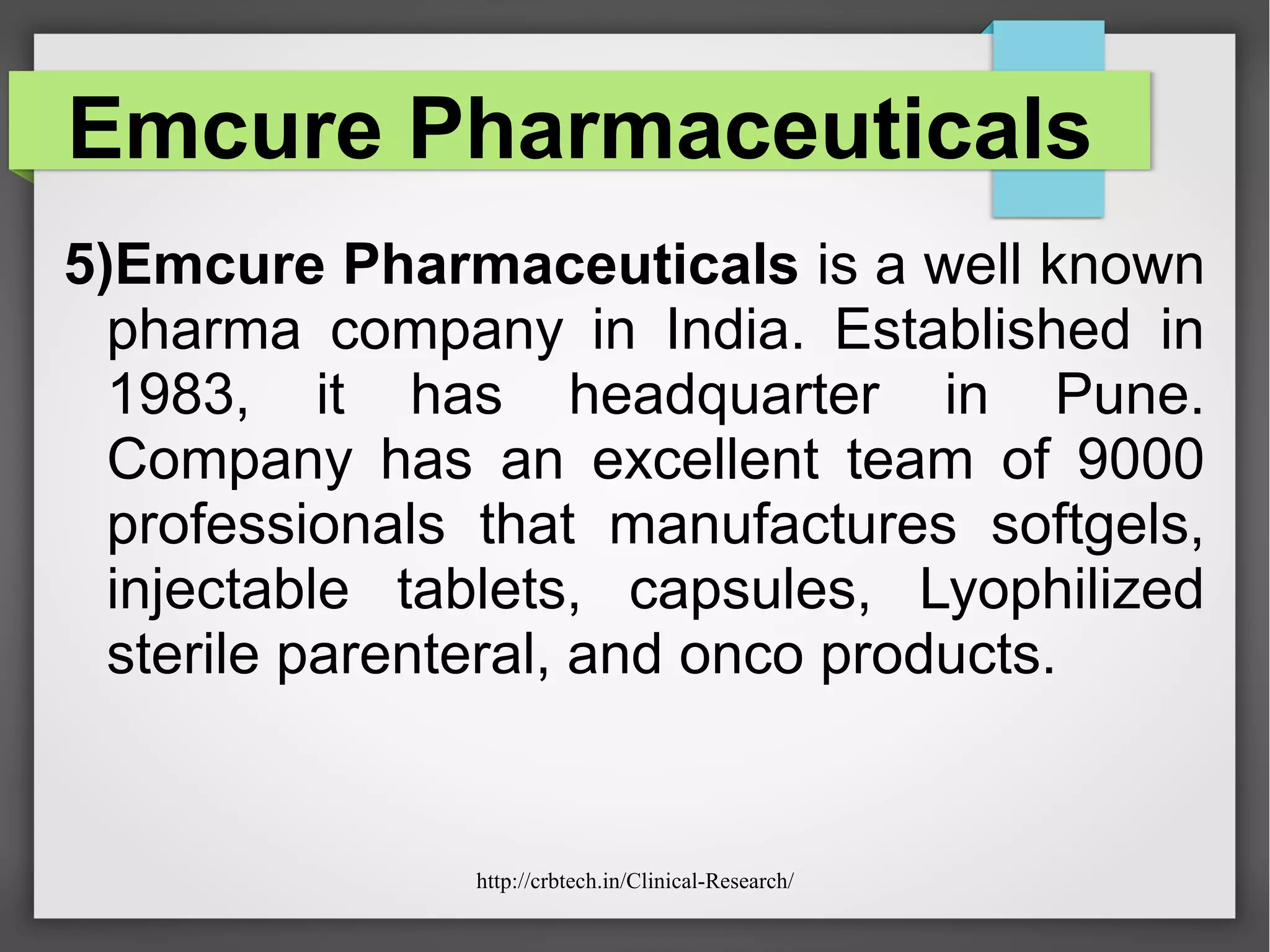Top 10 clinical research and pharma companies in pune | PPT