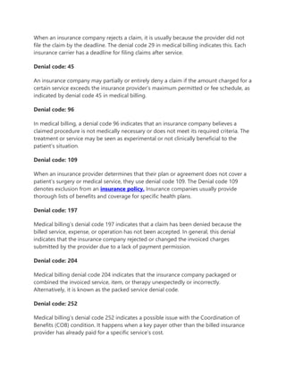 Top 10 Common Denial Codes in Medical Billing | DOCX