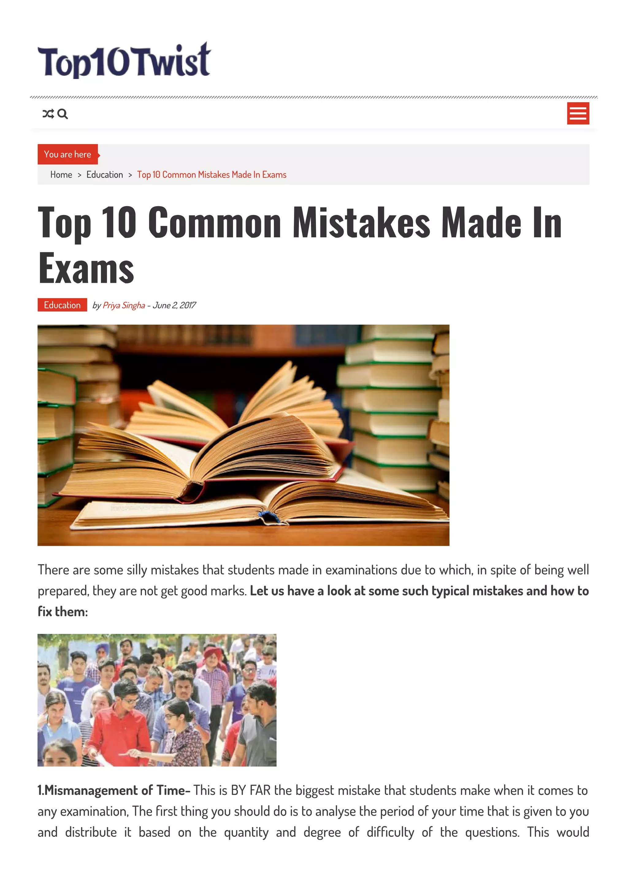 Top 10 common mistakes made in exams | PDF