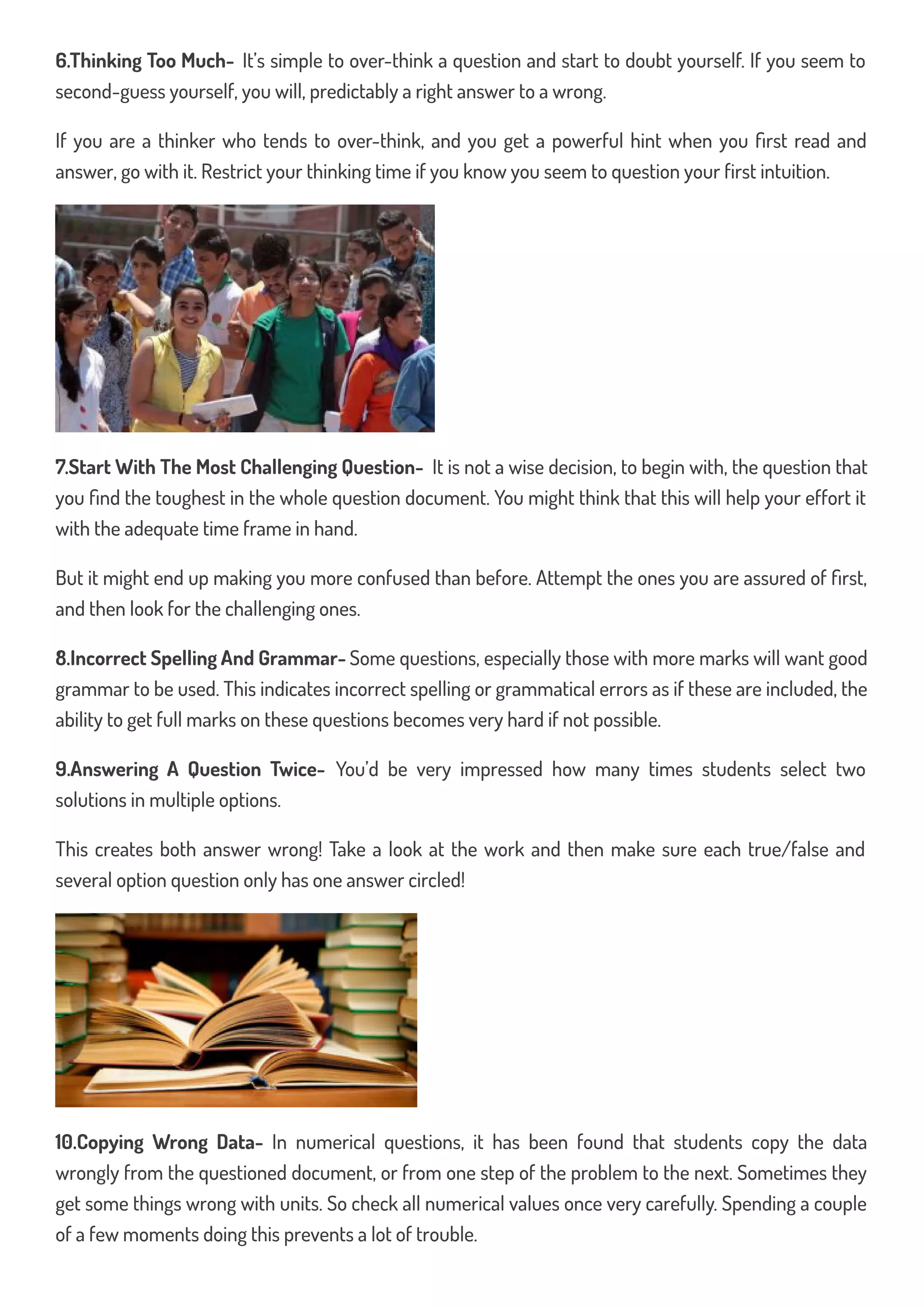 Top 10 common mistakes made in exams | PDF