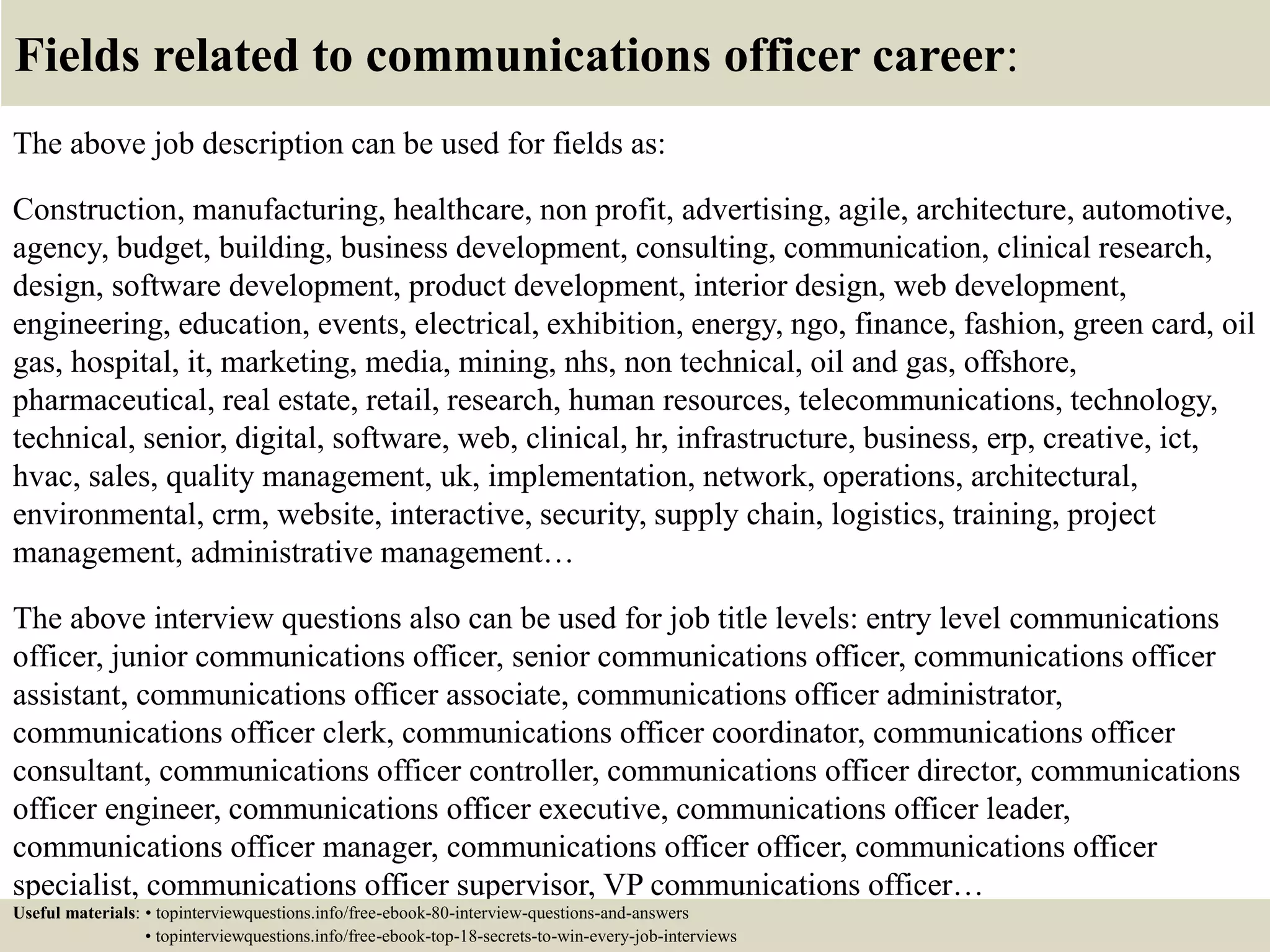 Top 10 communications officer interview questions and answers | PPTX